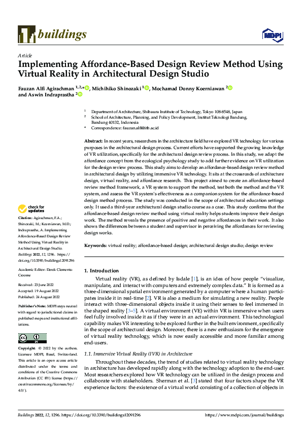 (PDF) Implementing Affordance-Based Design Review Method Using Virtual Reality in Architectural ...