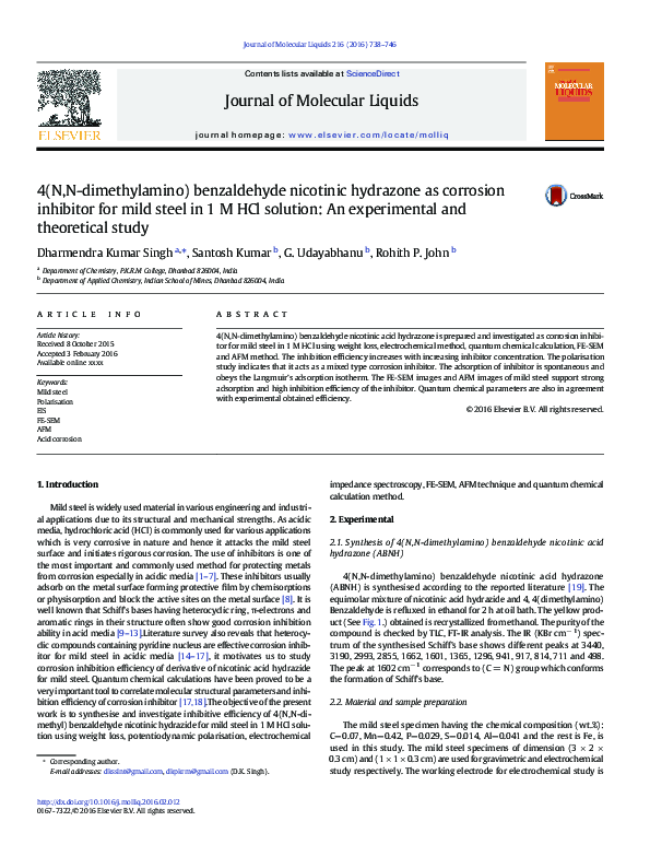 (PDF) 4(N,N-dimethylamino) benzaldehyde nicotinic hydrazone as ...