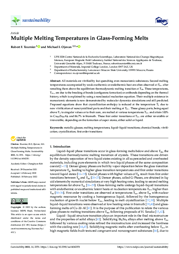(PDF) Multiple Melting Temperatures in Glass-Forming Melts