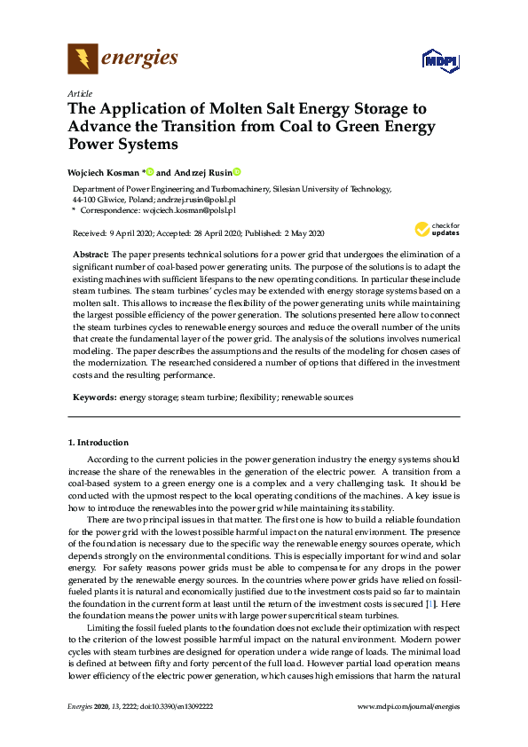 (PDF) The Application of Molten Salt Energy Storage to Advance the ...