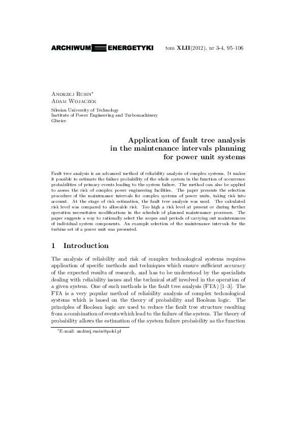 (PDF) Application of fault tree analysis in the maintenance intervals ...