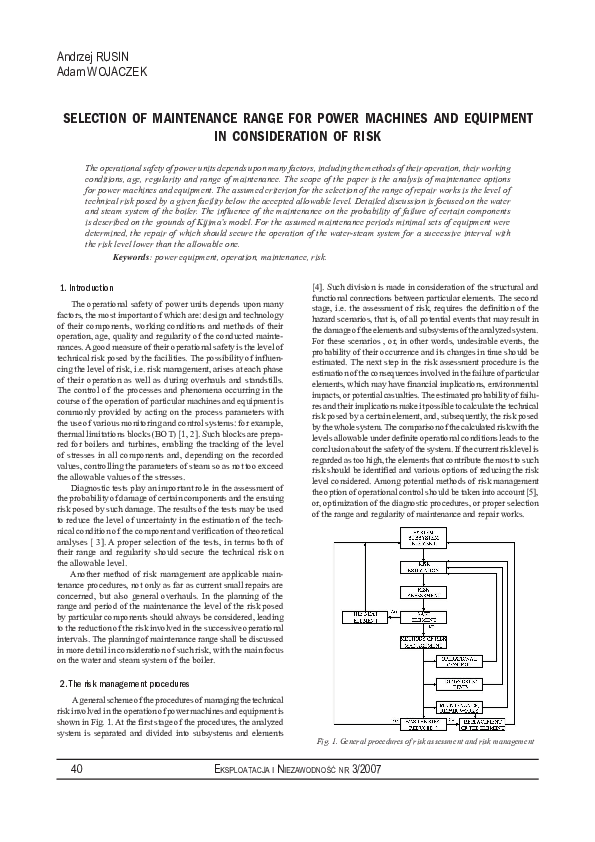 (PDF) Selection of maintenance range for power machines and equipment ...