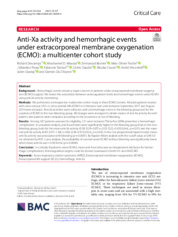 (PDF) Anti-Xa activity and hemorrhagic events under extracorporeal ...