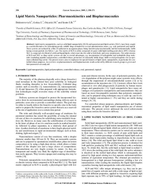 (PDF) Lipid Matrix Nanoparticles: Pharmacokinetics and Biopharmaceutics