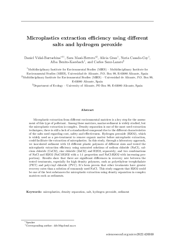 (PDF) Microplastics extraction efficiency using different salts and hydrogen peroxide
