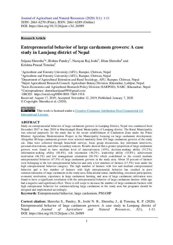 (PDF) Entrepreneurial behavior of large cardamom growers: A case study ...