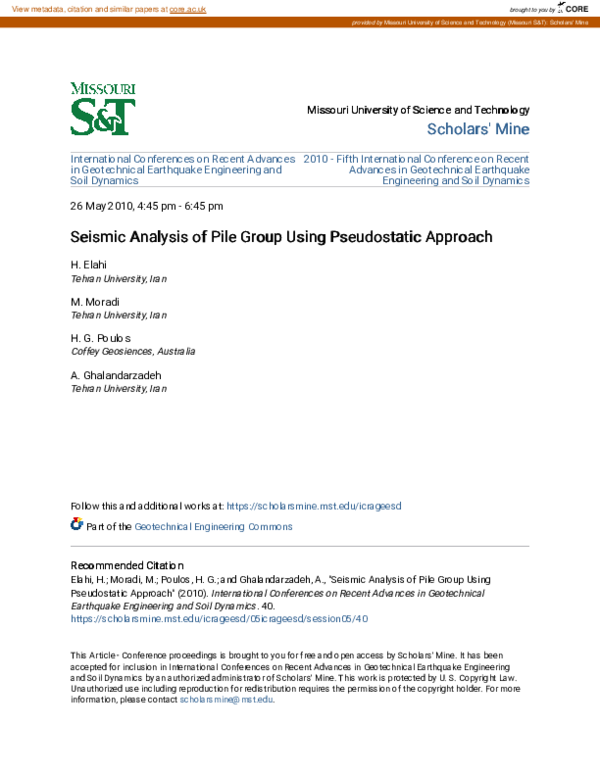Pdf Seismic Analysis Of Pile Group Using Pseudostatic Approach