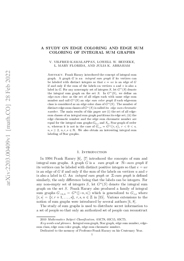 (PDF) A study on edge coloring and edge sum coloring of integral sum graphs