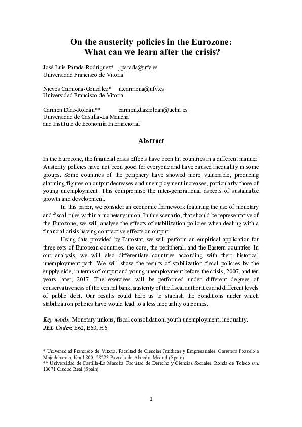 (PDF) Austerity Policies in the Eurozone: What Can We Learn After the ...