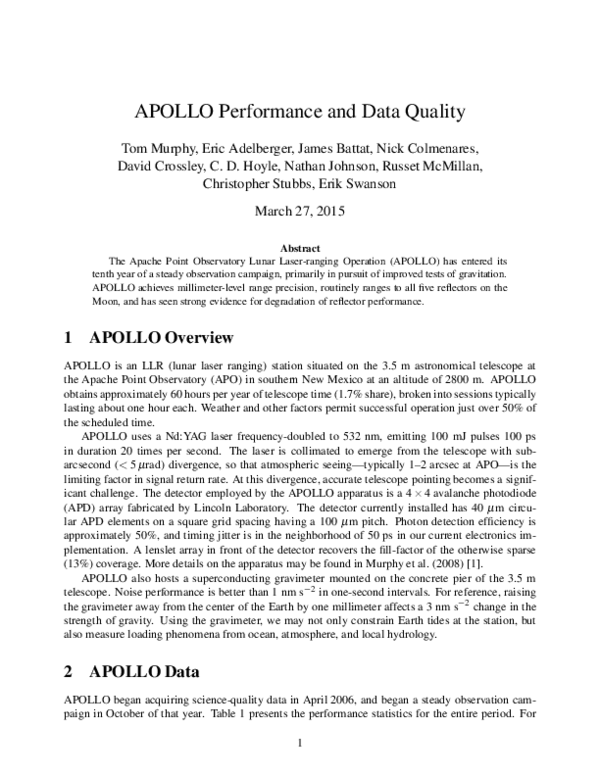 (PDF) APOLLO Performance and Data Quality | David Crossley - Academia.edu