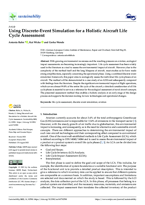 (PDF) Using Discrete-Event Simulation for a Holistic Aircraft Life Cycle Assessment