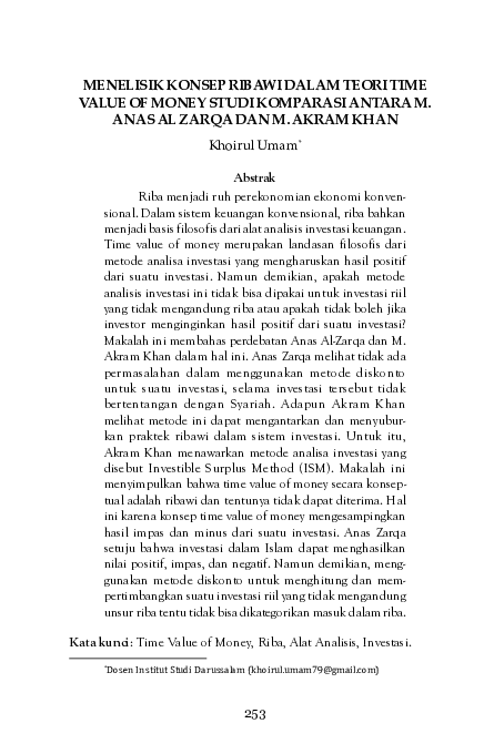 (PDF) Menelisik Konsep Ribawi Dalam Teori Time Value of Money Studi ...