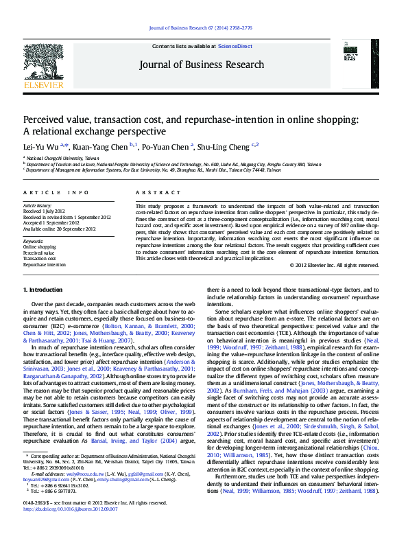 (PDF) Perceived value, transaction cost, and repurchase-intention in ...