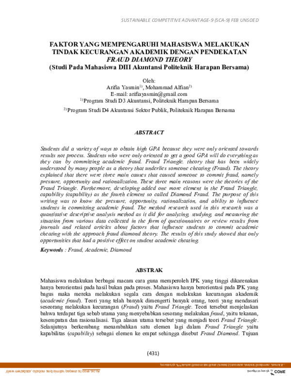 (PDF) FAKTOR YANG MEMPENGARUHI MAHASISWA MELAKUKAN TINDAK KECURANGAN AKADEMIK DENGAN PENDEKATAN ...