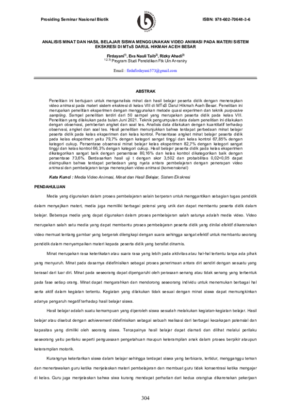 (PDF) ANALISIS MINAT DAN HASIL BELAJAR SISWA MENGGUNAKAN VIDEO ANIMASI PADA MATERI SISTEM ...