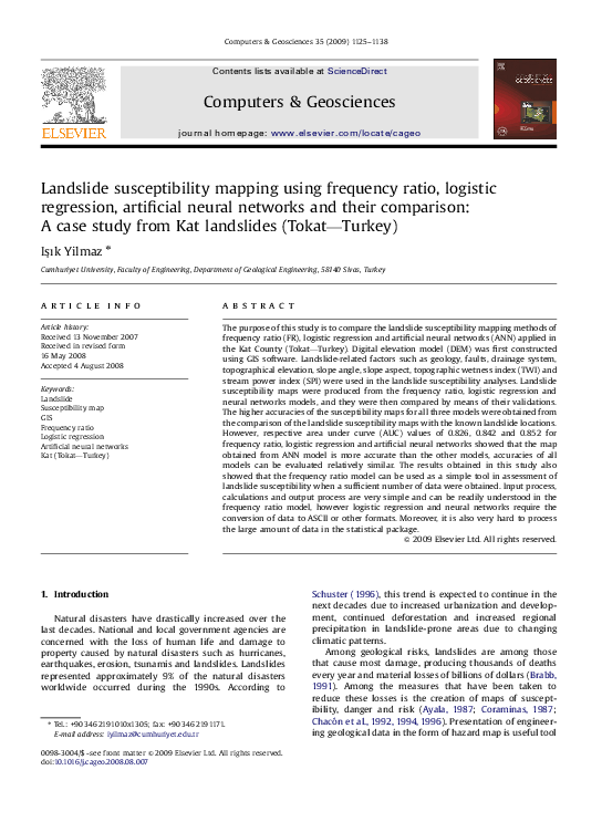 Pdf Landslide Susceptibility Mapping Using Frequency Ratio Logistic Regression Artificial