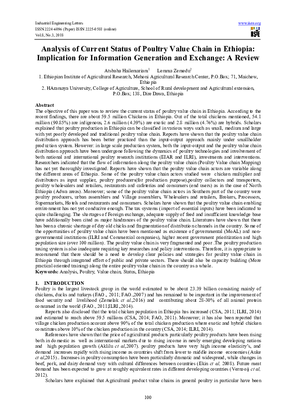 (PDF) Analysis of Current Status of Poultry Value Chain in Ethiopia ...