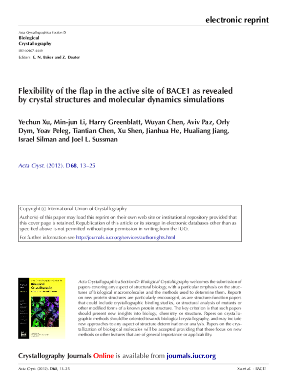 (PDF) Flexibility of the flap in the active site of BACE1 as revealed ...