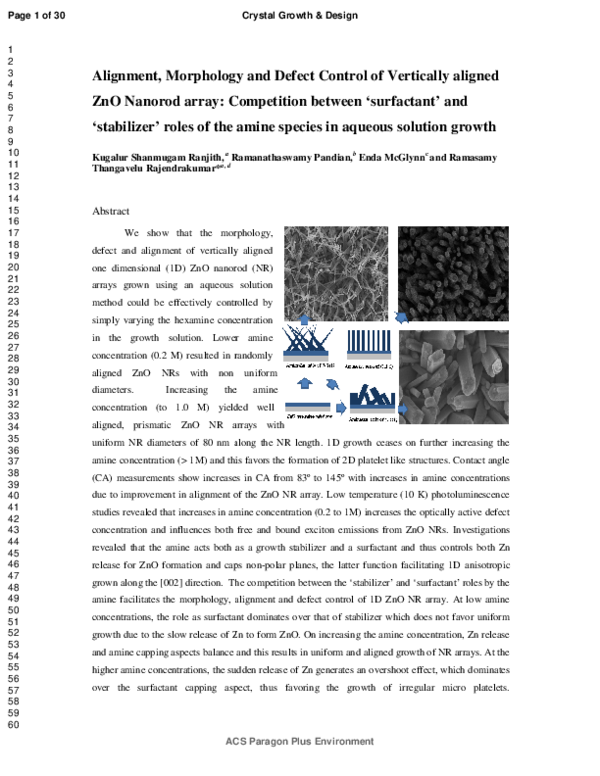 (PDF) Alignment, Morphology and Defect Control of Vertically Aligned ZnO Nanorod Array ...