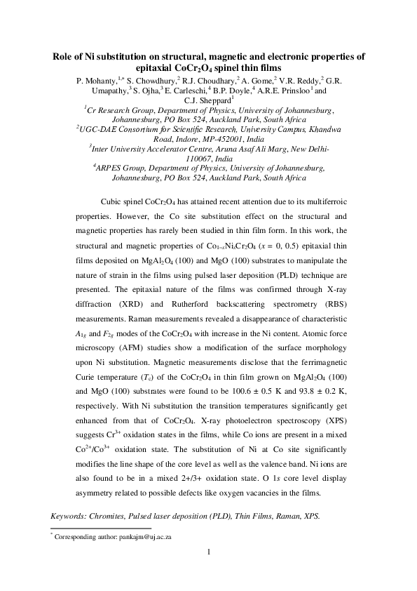 (PDF) Role of Ni substitution on structural, magnetic and electronic properties of epitaxial ...