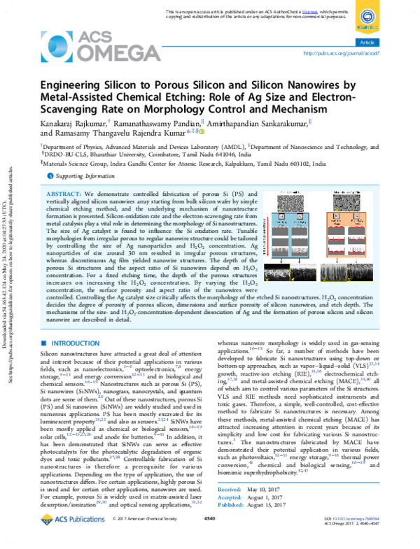 (PDF) Engineering Silicon to Porous Silicon and Silicon Nanowires by Metal-Assisted Chemical ...