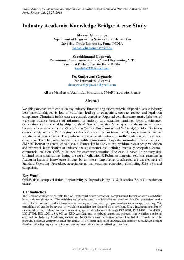 (PDF) Industry Academia Knowledge Bridge: A case Study