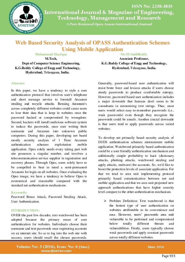 (PDF) Web based security analysis of OPASS authentication schemes using ...