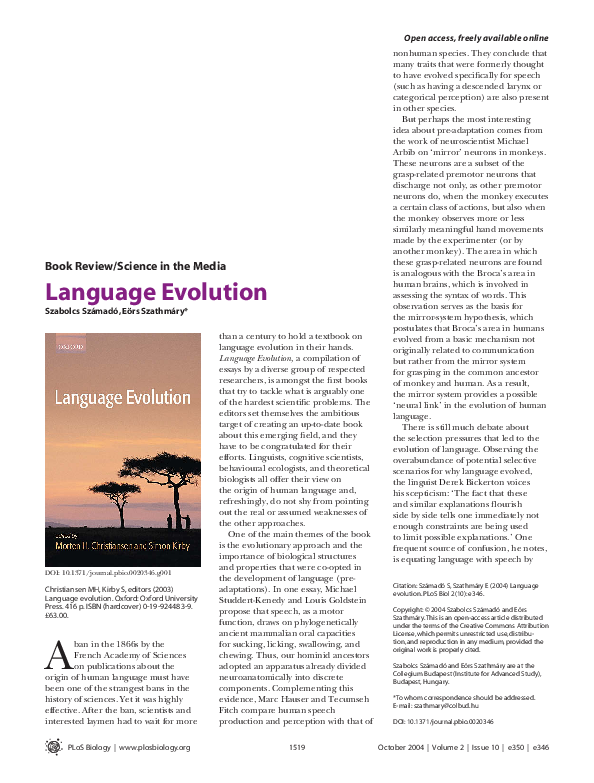 (PDF) Language Evolution