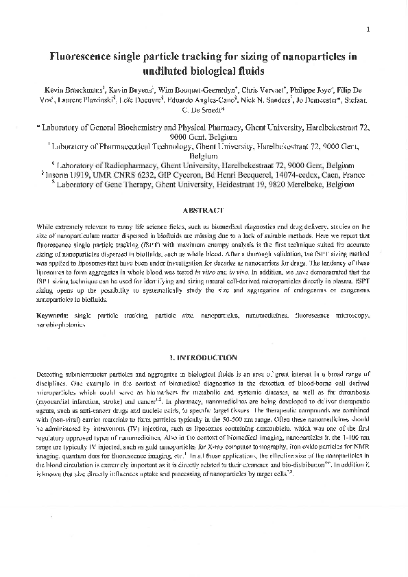 (PDF) Fluorescence single particle tracking for sizing of nanoparticles ...