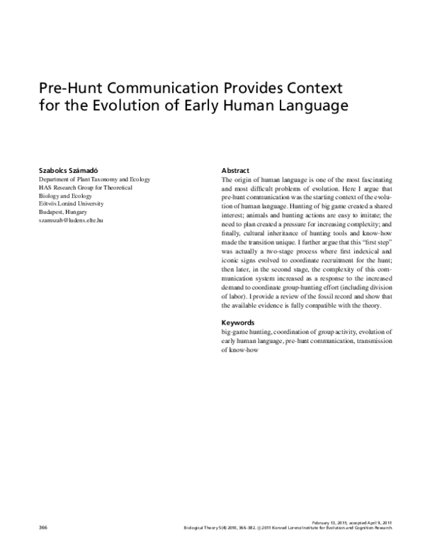 (PDF) Pre-Hunt Communication Provides Context for the Evolution of ...