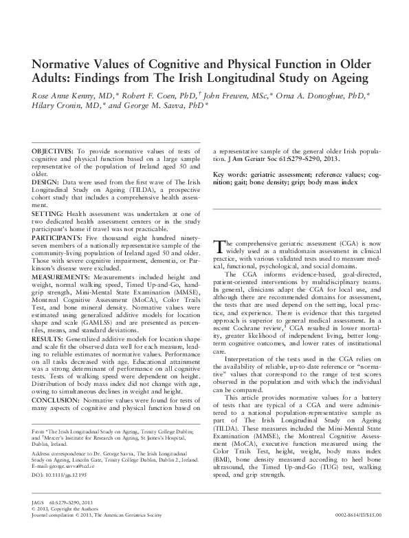 (PDF) Normative Values of Cognitive and Physical Function in Older ...