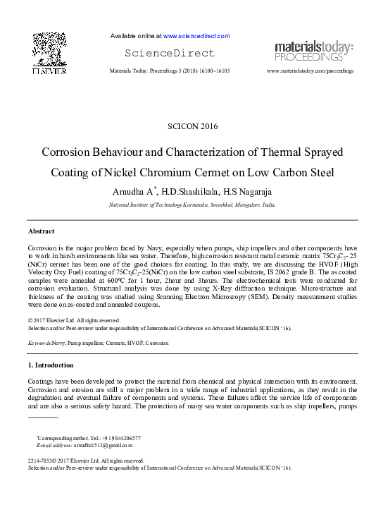 (PDF) Corrosion Behaviour and Characterization of Thermal Sprayed ...