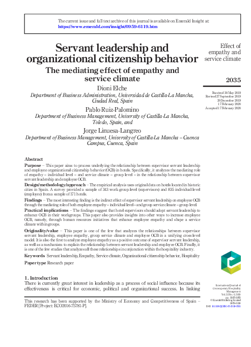 (PDF) Servant leadership and organizational citizenship behavior