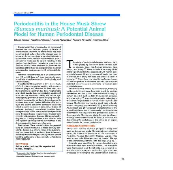(PDF) Periodontitis in the House Musk Shrew (Suncus murinus): A ...