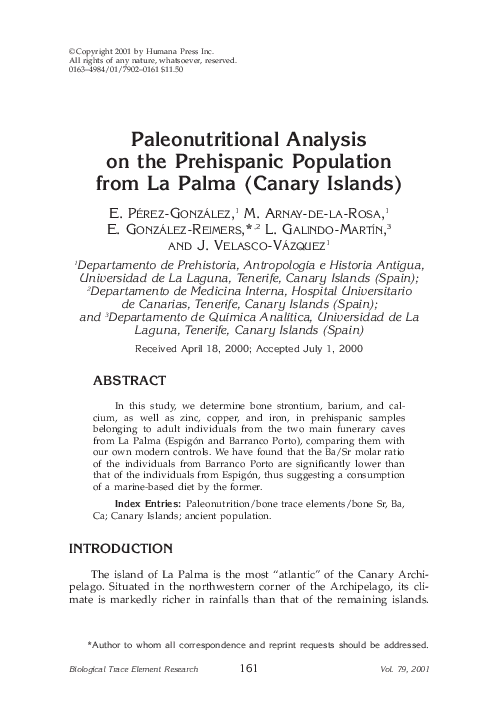(PDF) Paleonutritional Analysis on the Prehispanic Population from La ...