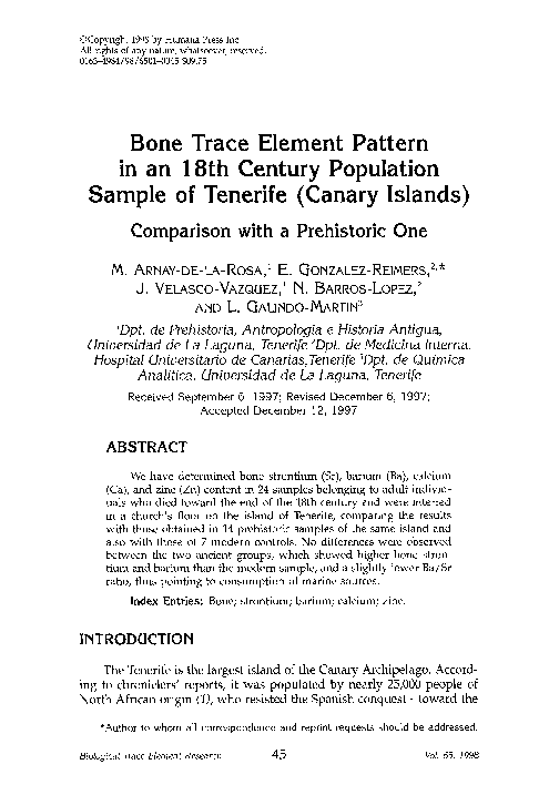 (PDF) 18th Century Bone Trace Elements in Tenerife