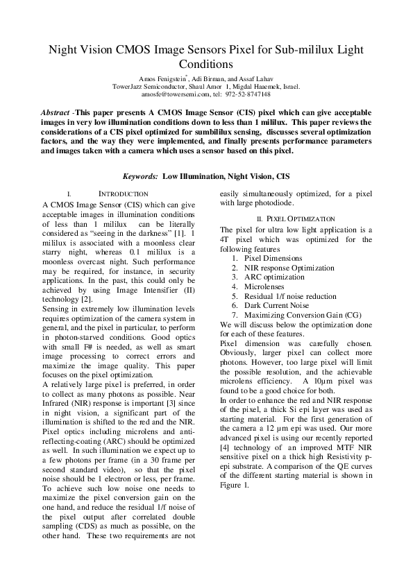 (PDF) Night Vision CMOS Image Sensors Pixel for Sub-mililux Light ...
