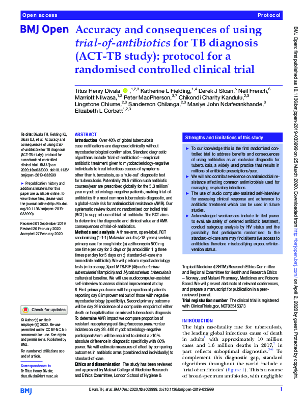 (PDF) Accuracy and consequences of using trial-of-antibiotics for TB ...