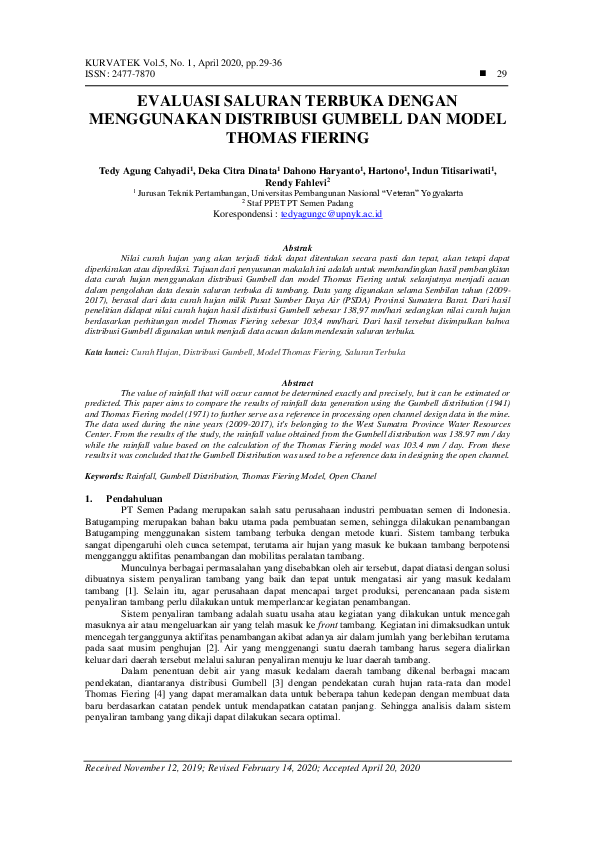 (PDF) Evaluasi Saluran Terbuka Engan Menggunakan Distribusi Gumbell Dan ...