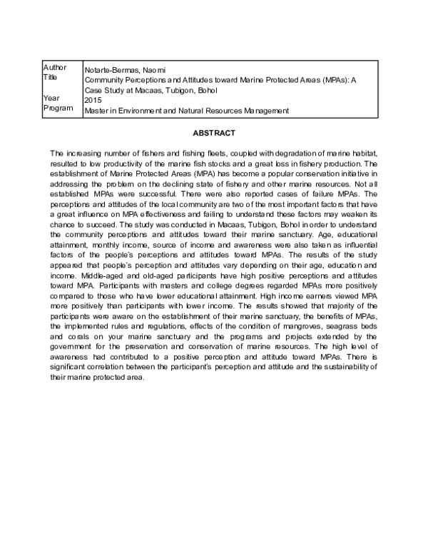 (PDF) Community Perceptions and Attitudes toward Marine Protected Areas ...