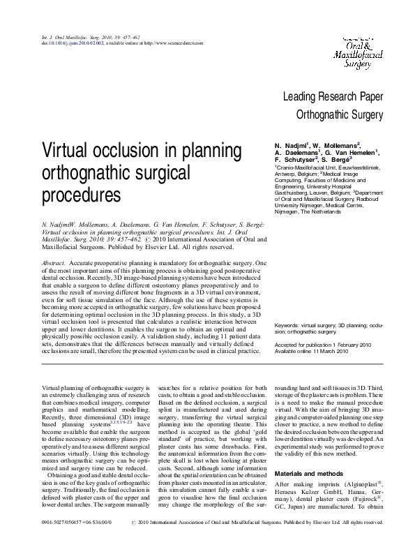 (PDF) Virtual occlusion in planning orthognathic surgical procedures