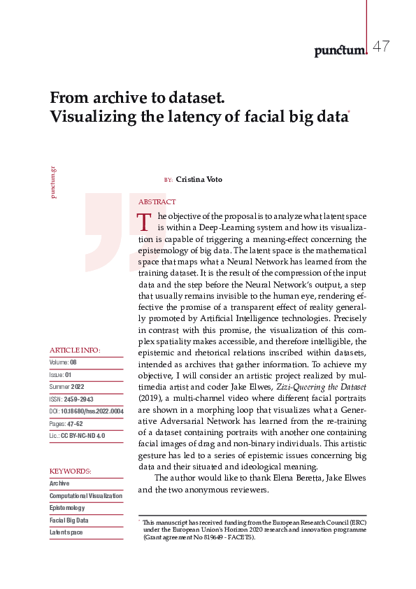 (PDF) From archive to dataset. Visualizing the latency of facial big ...