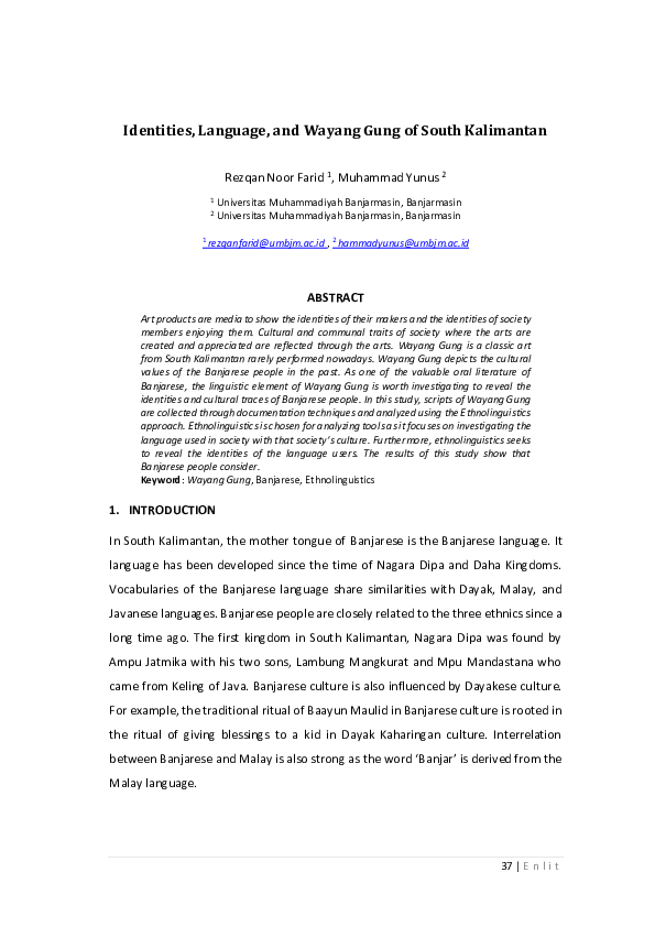 (PDF) Identities, Language, and Wayang Gung of South Kalimantan