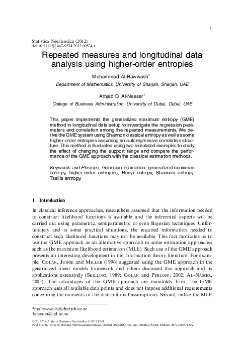 (PDF) Repeated measures and longitudinal data analysis using higher ...