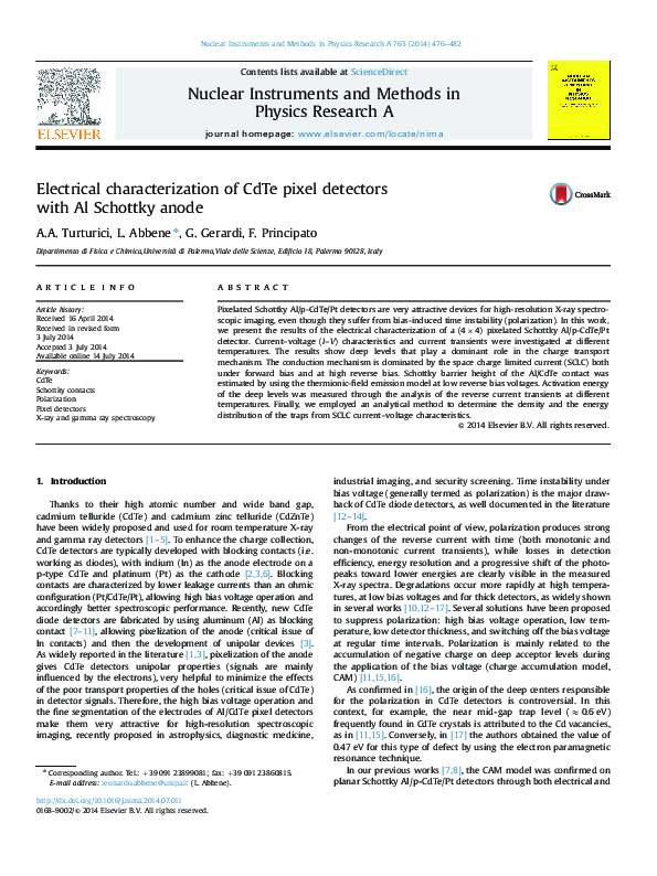 Pdf Electrical Characterization Of Cdte Pixel Detectors With Al