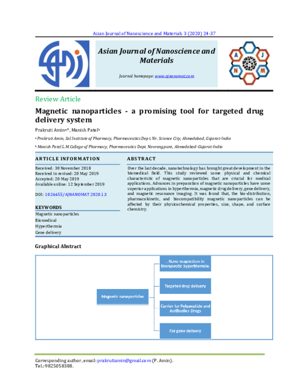 (PDF) Magnetic nanoparticles - A promising tool for targeted drug ...