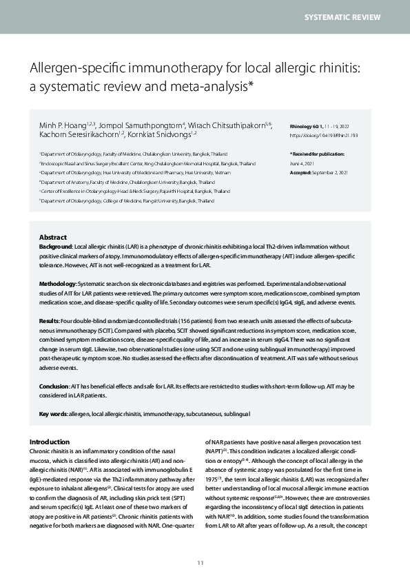 (PDF) Allergen-specific immunotherapy for local allergic rhinitis: a systematic review and meta ...