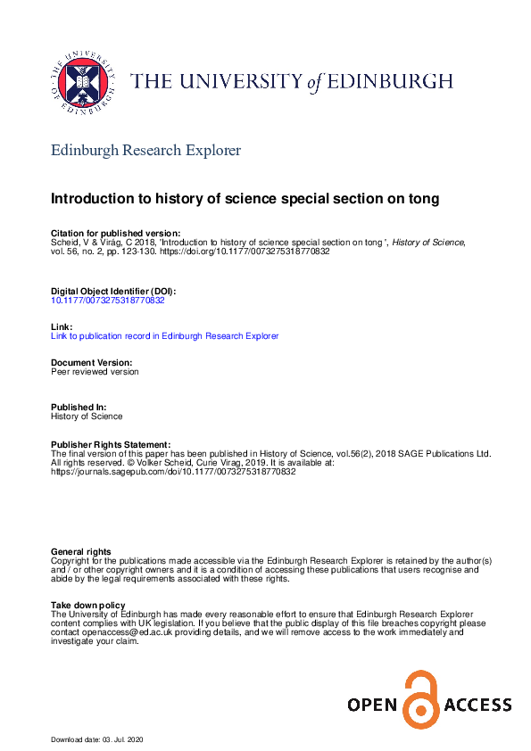 (PDF) Introduction to History of Science Special Issue on tong