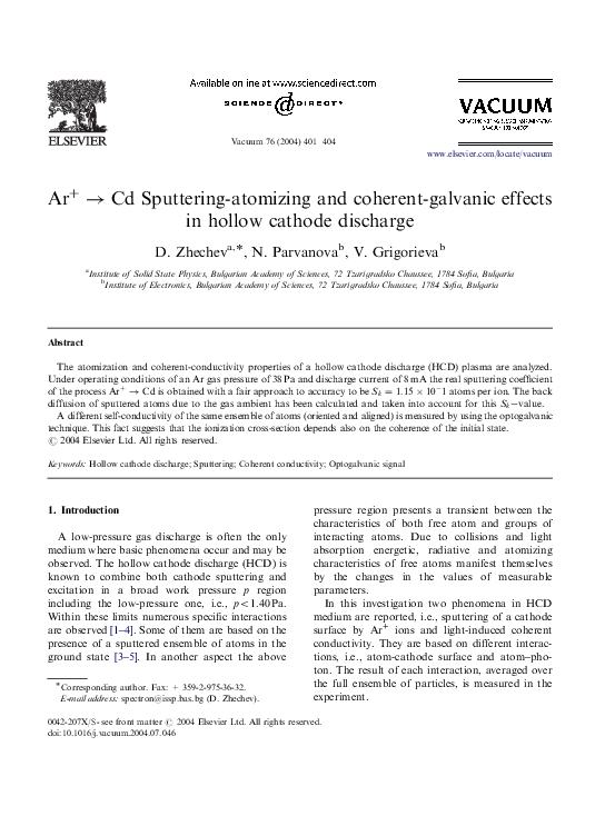 (PDF) Ar+→Cd Sputtering-atomizing and coherent-galvanic effects in ...