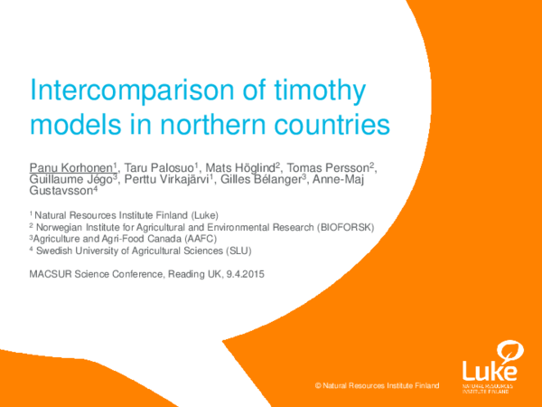 (PDF) Intercomparison of timothy models in northern countries